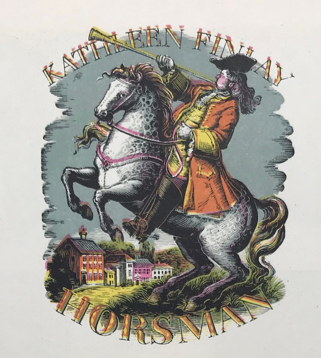 1950 JOAN HASSALL Wood Engraving Bookplate for Kathleen Finlay Horsman. Printed on Basingwerk ...