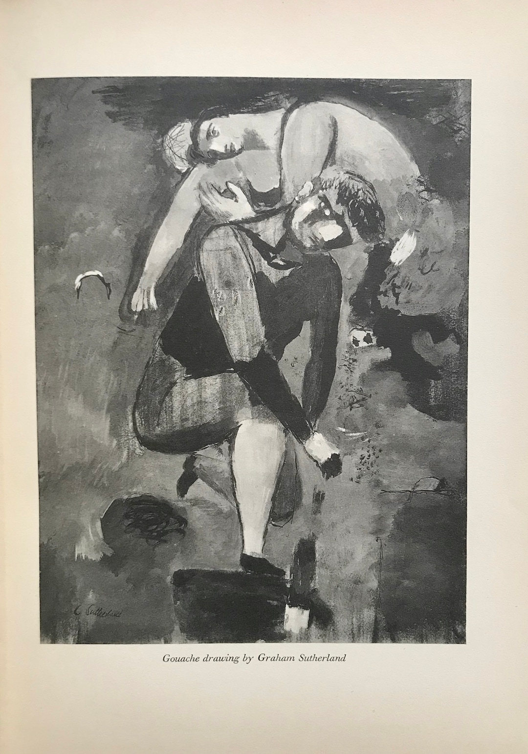 1936 GRAHAM SUTHERLAND COLLOTYPE Drawing for Oliver Simon's Signature ...