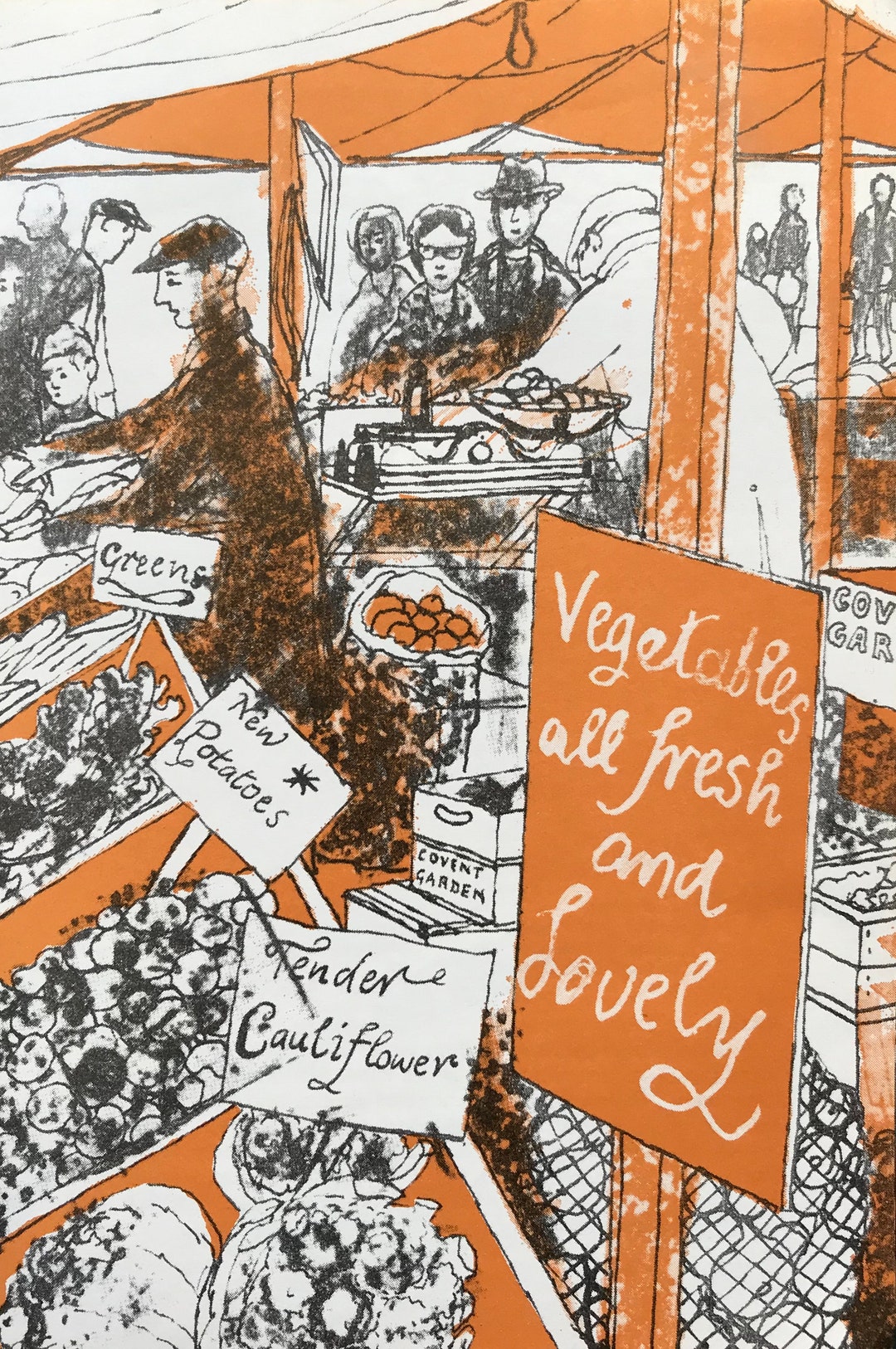 1969 Walter Hoyle Illustration for Women's Institute Recipe Book Market ...