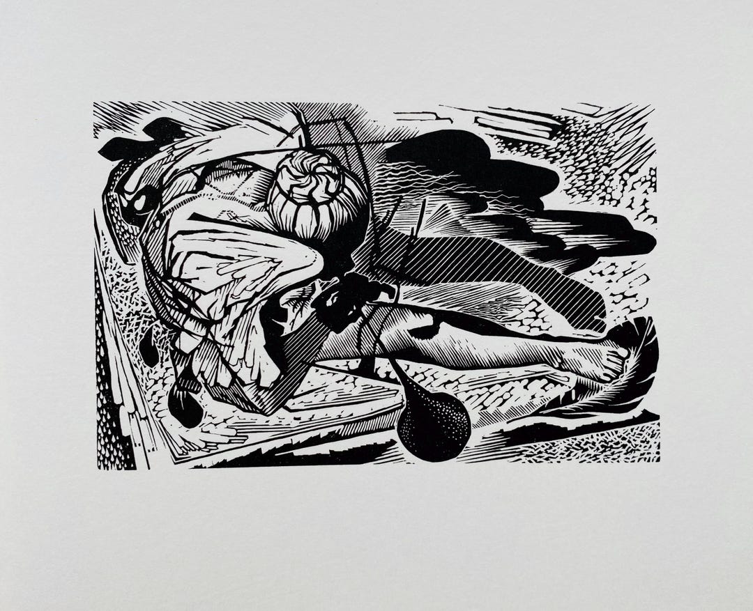 1997 SIMON BRETT Wood Engraving on Zerkall Mould-made Paper. 'ANGEL ...