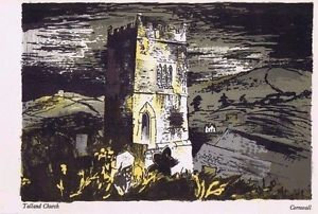 1945 John Piper CORNWALL Lithograph TALLAND CHURCH Curwen Press John ...