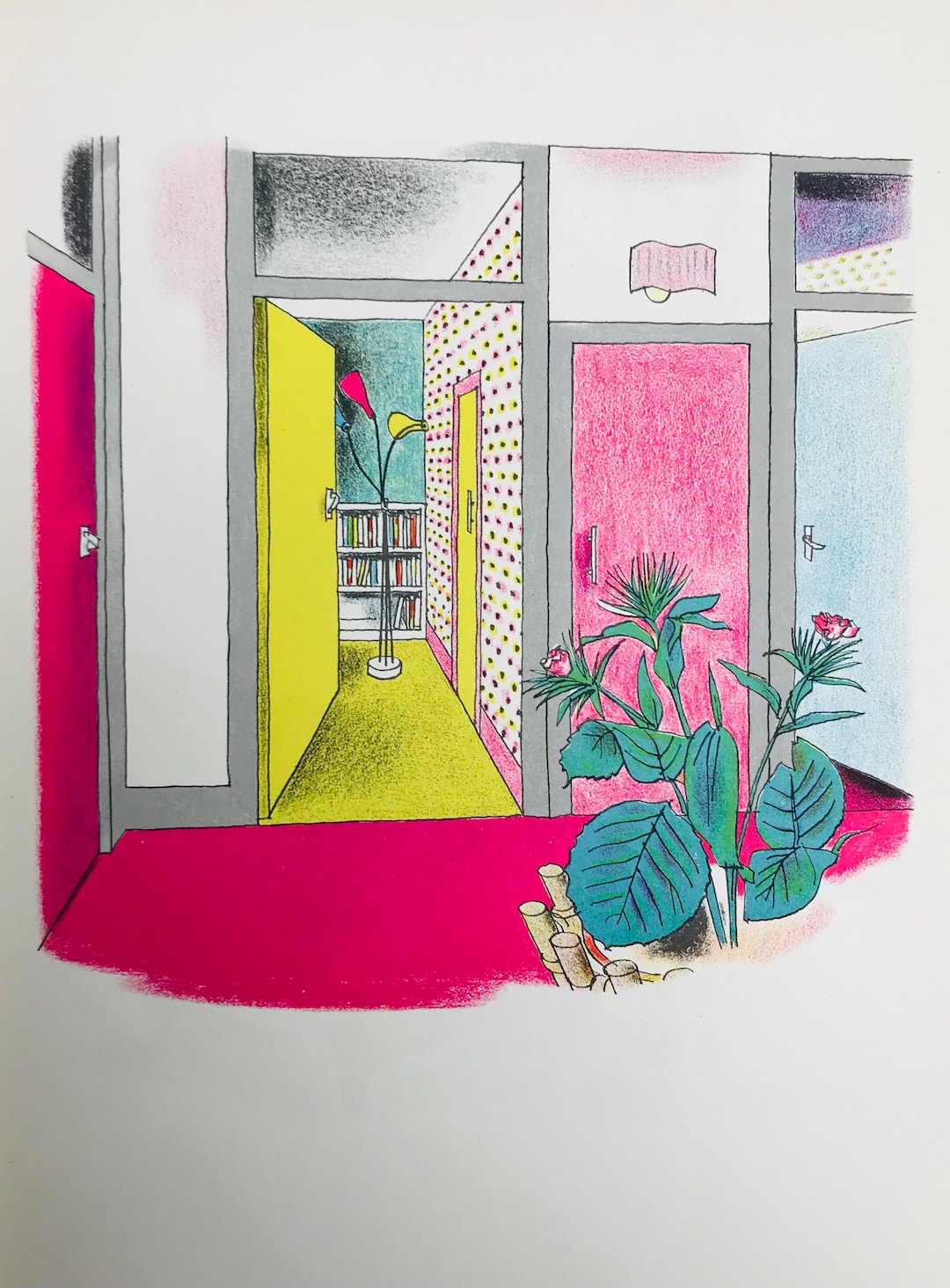 1954 ROLAND COLLINS LITHOGRAPH Hall in Flat Finchley W.s.cowell Ltd ...