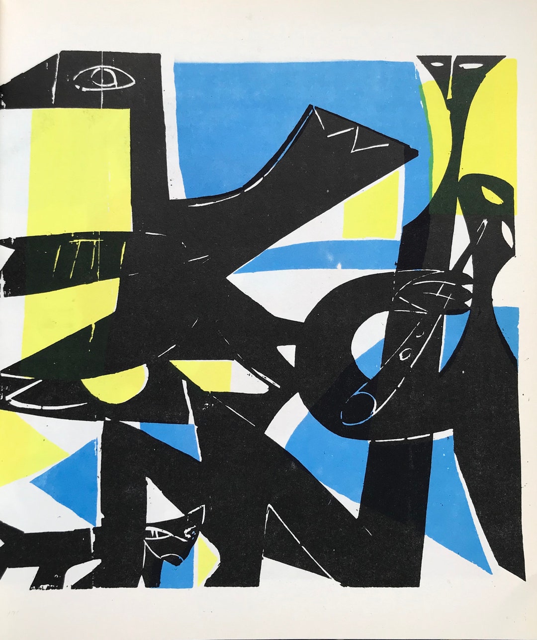 1959 HAP GRIESHABER Lithograph 'vogel' Bird Vibrant Coloured Woodcut ...