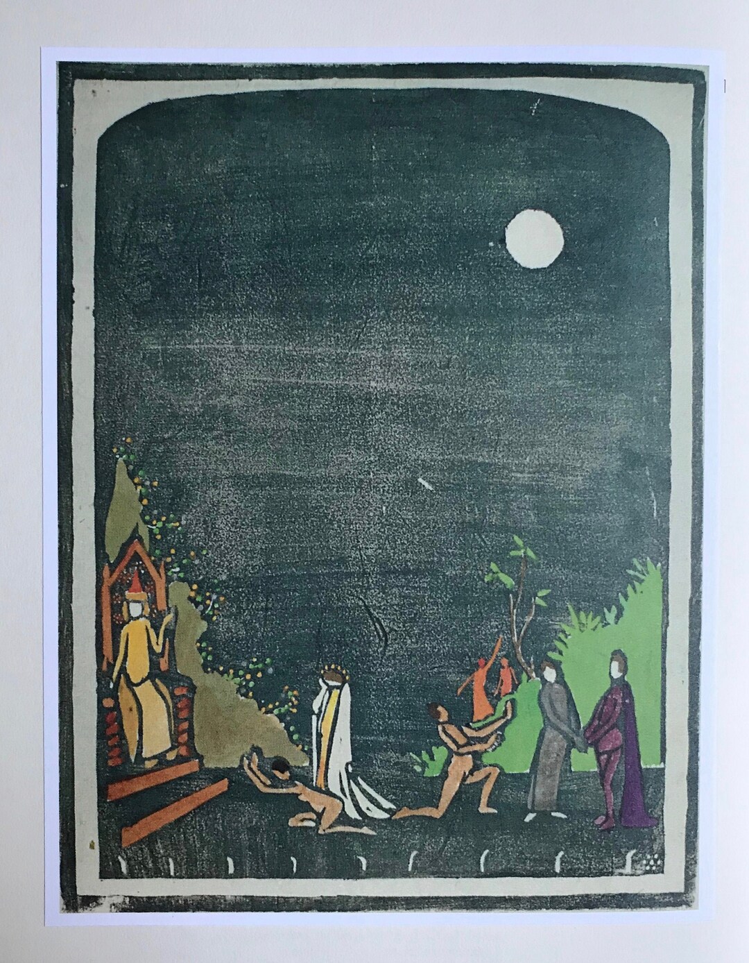 WINIFRED M.GILL 'play by Moonlight'. Print of Linocut. Tipped-in Plate ...