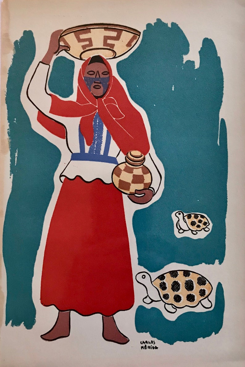 1947 CARLOS MÉRIDA LITHOGRAPH Mexico South America Carnaval Costume ...
