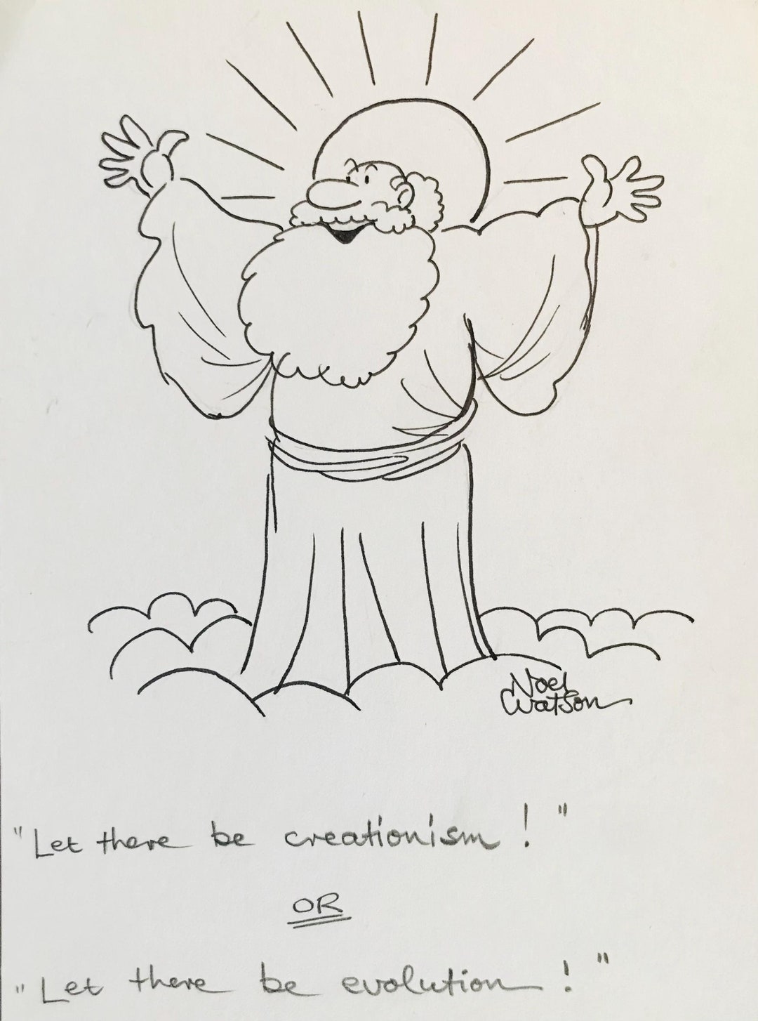 ALEX NOEL WATSON Ink/pencil Original Newspaper Cartoon God Evolution ...