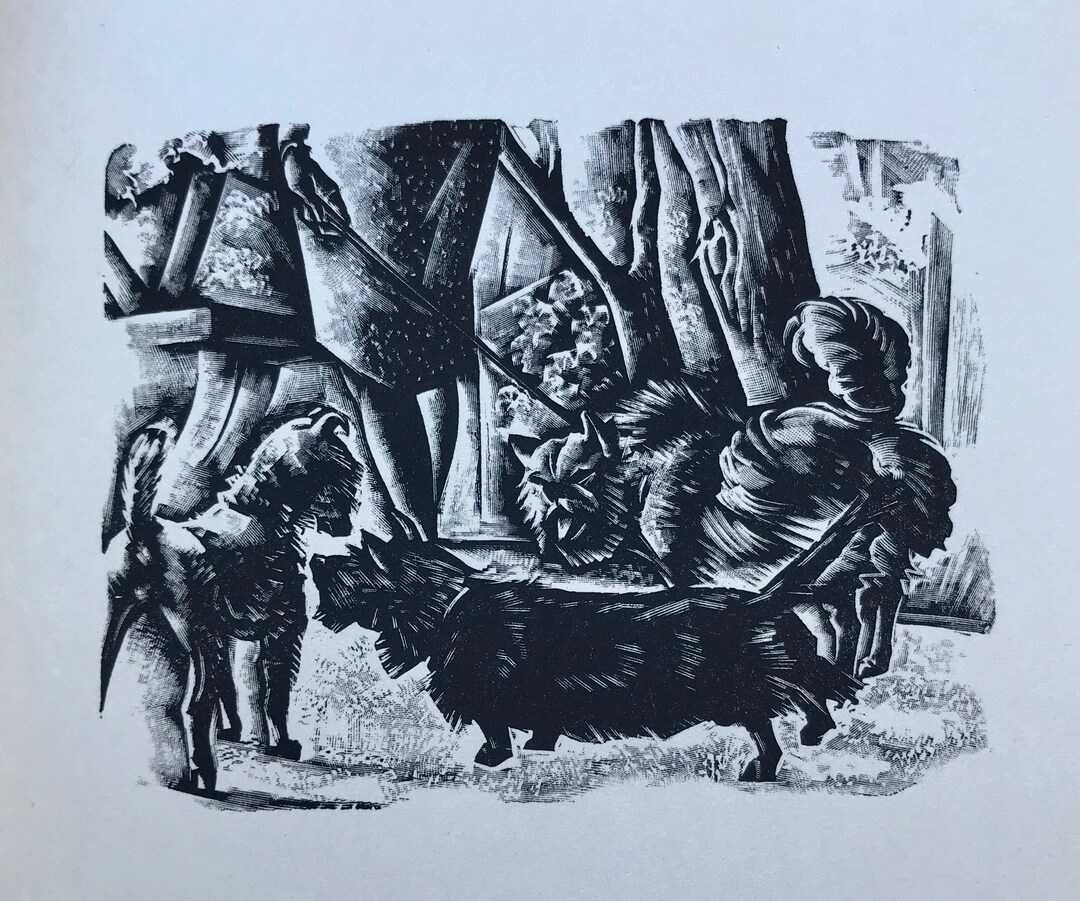 1938 HANS ALEXANDER MUELLER Woodcut for 'woodcuts of New York-canine ...