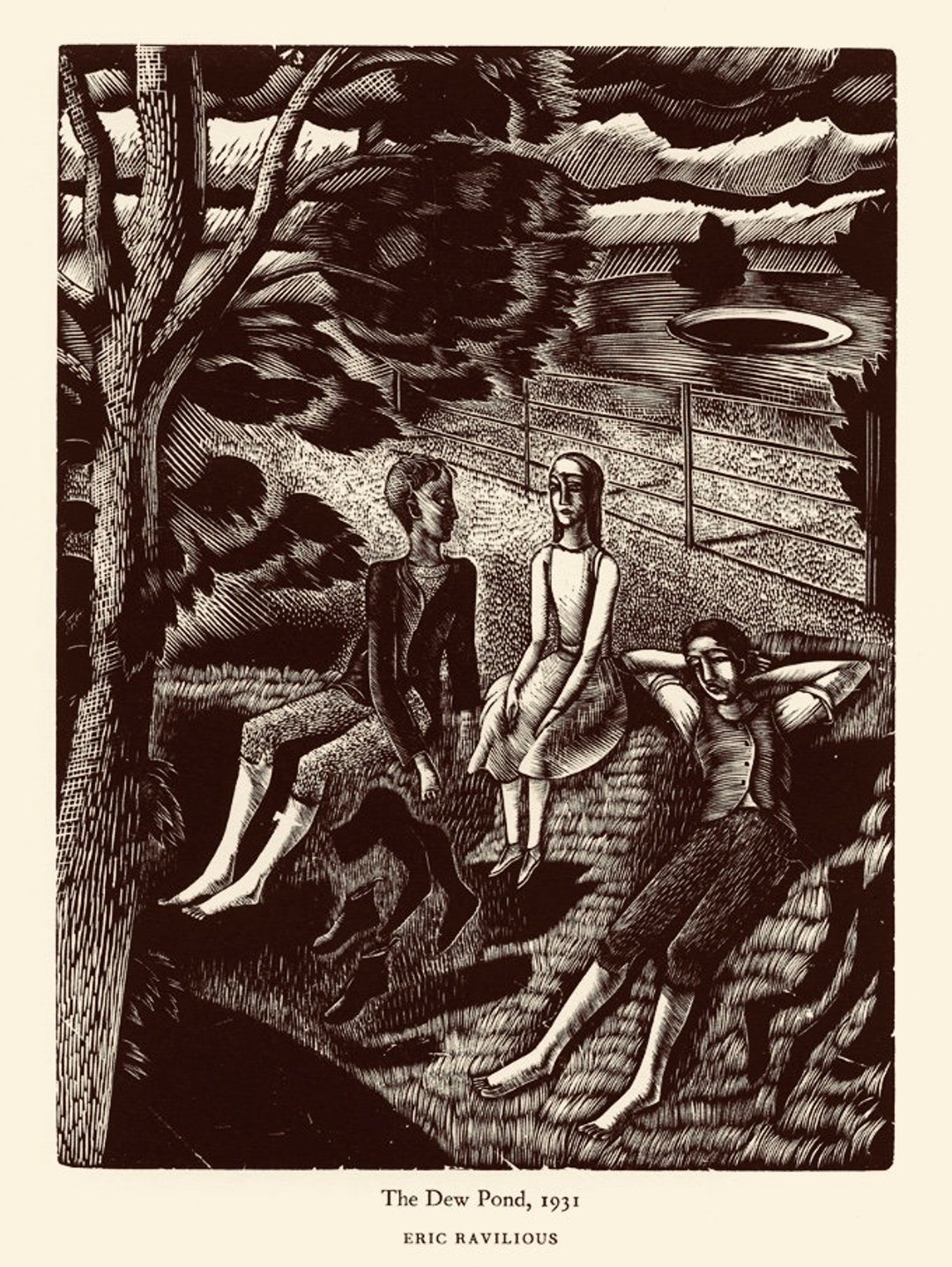 ERIC RAVILIOUS Wood Engraving. the Dew Pond/three Figures and Gate ...