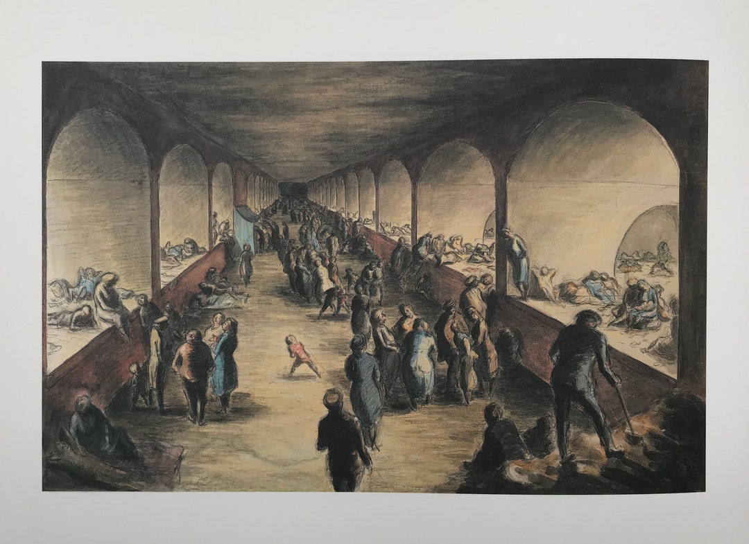 EDWARD ARDIZZONE 'shelter Scene' WW2 Air Raid Shelter From War ...