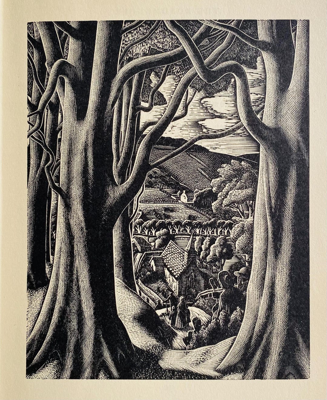 1950 LENNOX PATERSON Wood Engraving for 'the Roadmender' Village ...