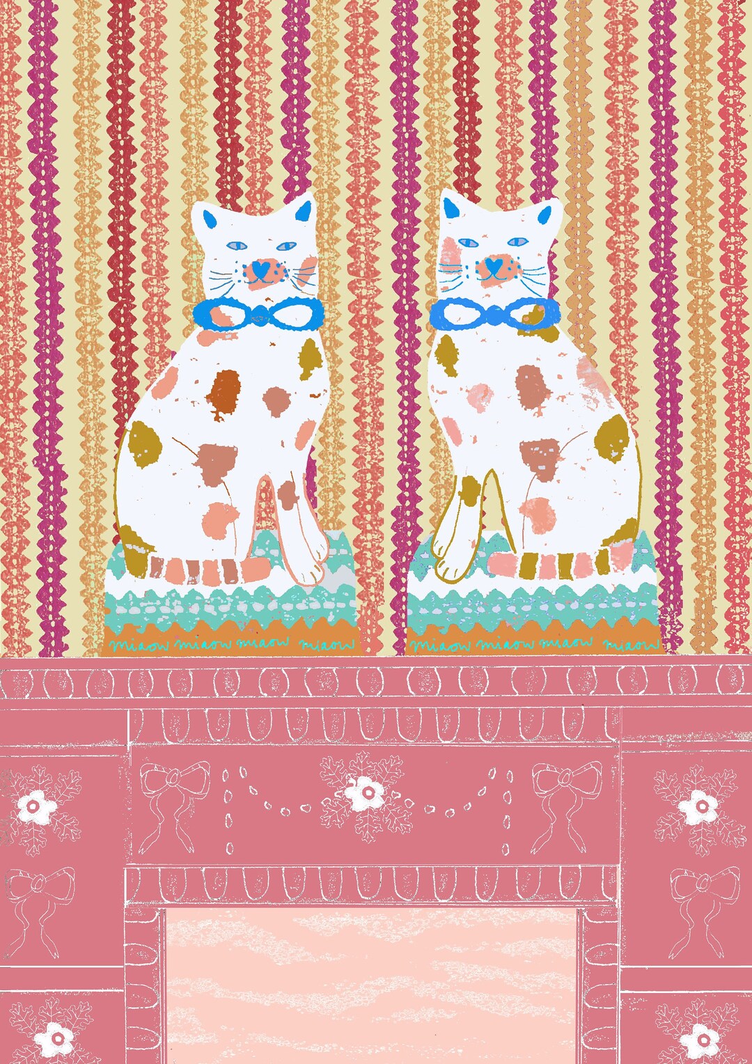 SIGNED STAFFORDSHIRE CATS Print, Collage Print, Folk Art, Original Gift ...