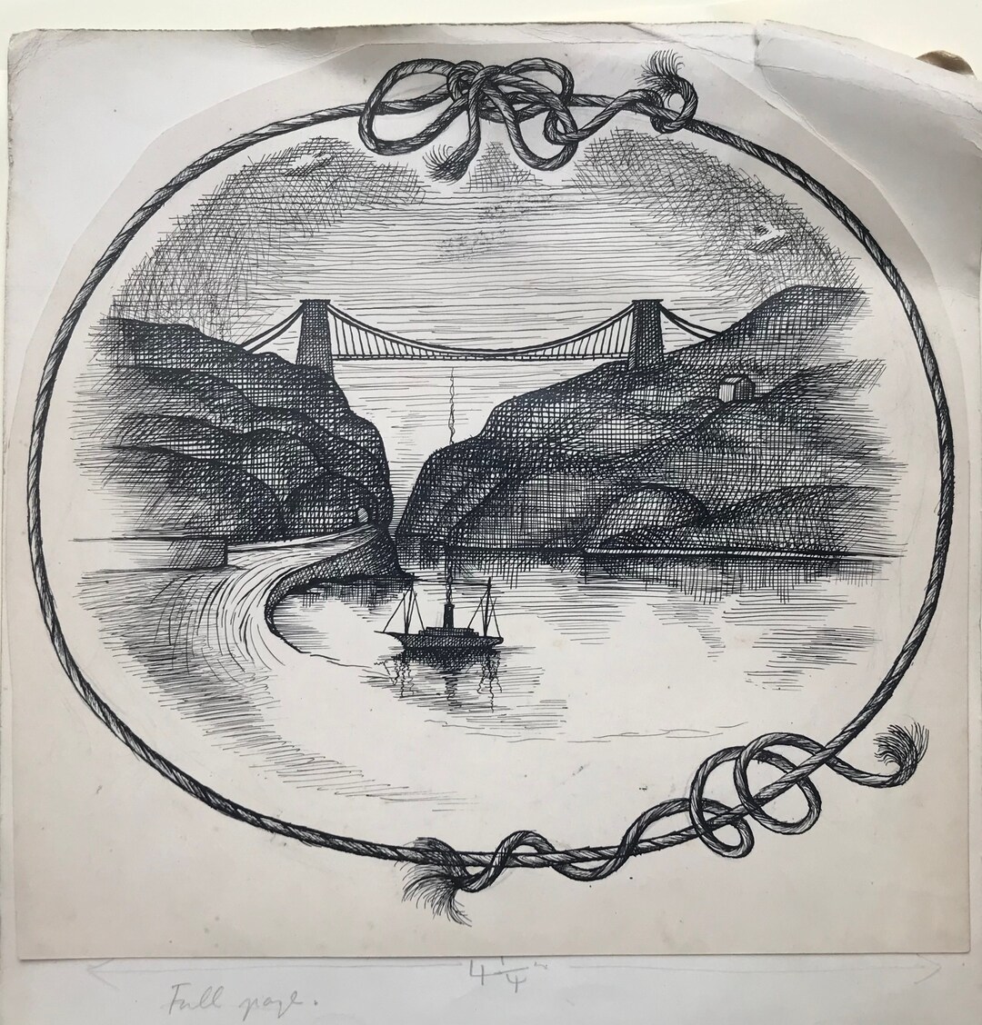 C.1900 ORIGINAL Clifton Suspension Bridge Bristol Black Ink Drawing ...