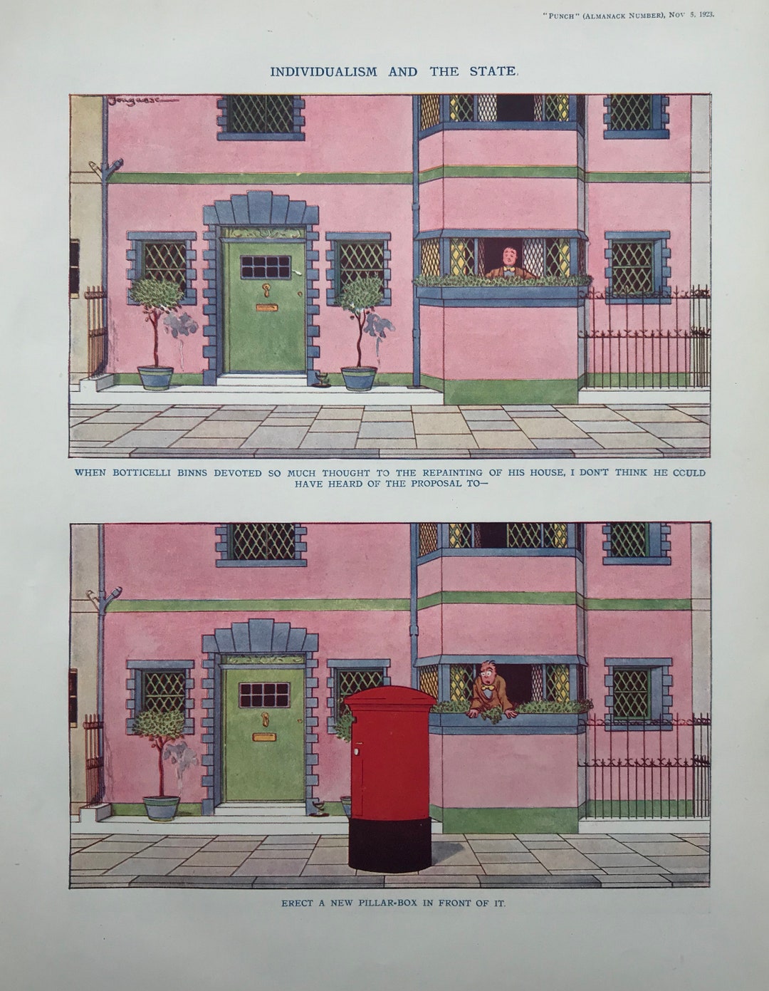 1923 FOUGASSE Colour Illustration for PUNCH MAGAZINE 'individualism and ...