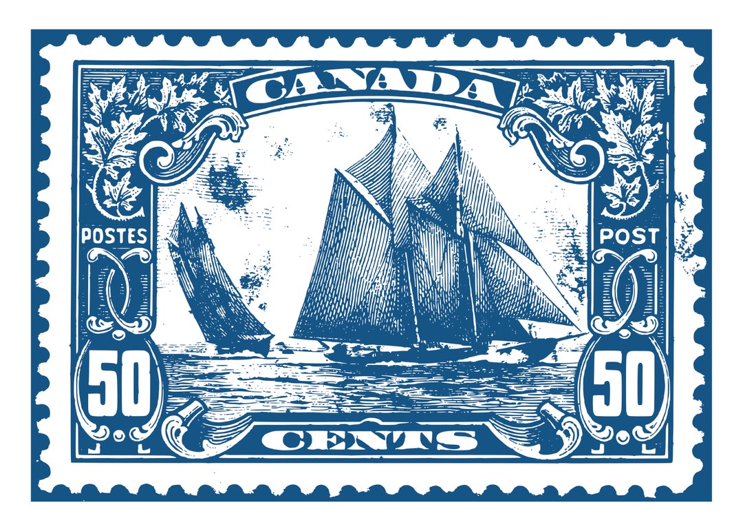 CANADA POST 50-cent Bluenose Stamp of 1929. Print. Printed on 180gsm ...