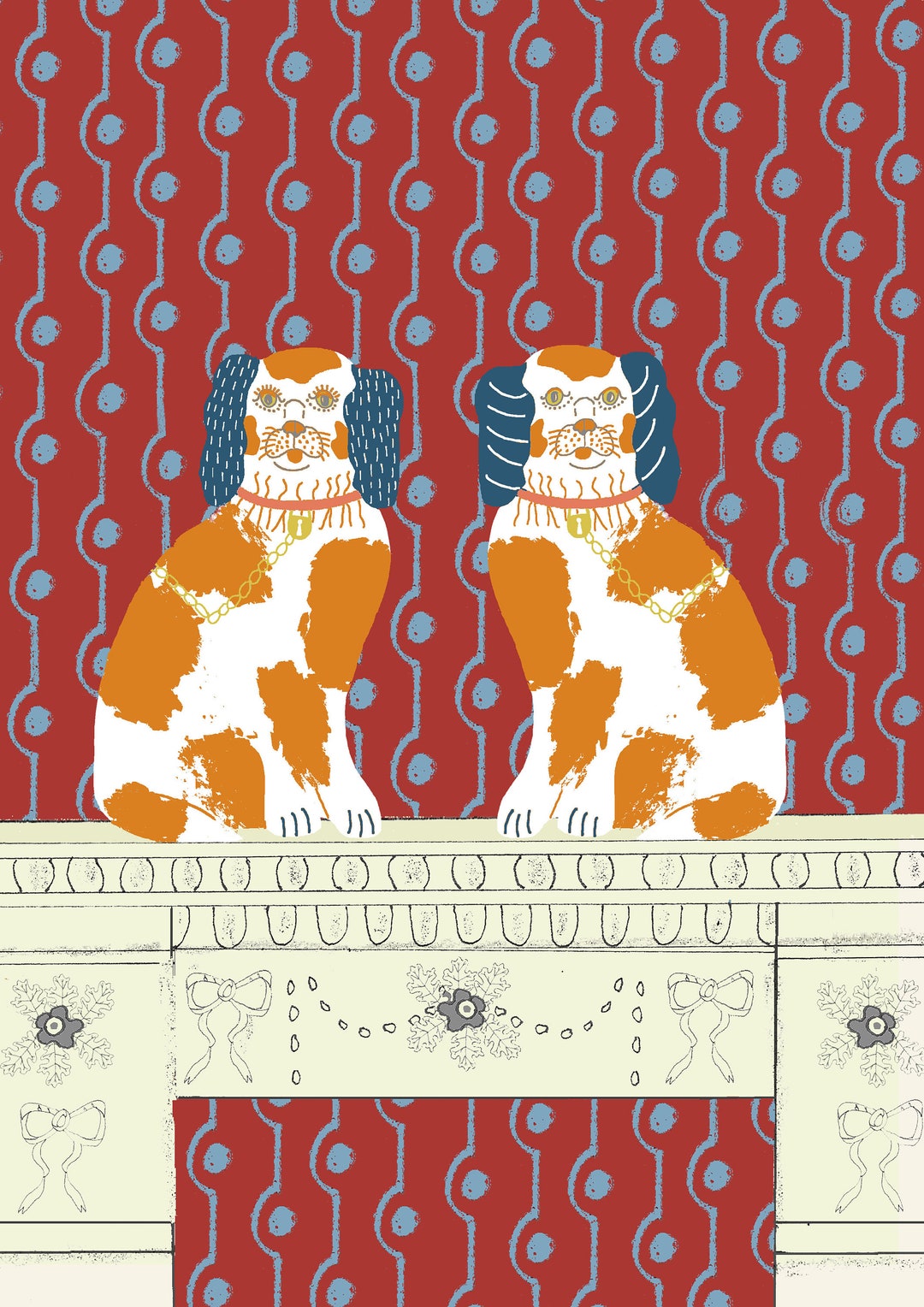 SIGNED STAFFORDSHIRE DOGS Print, Collage Print, Folk Art, Original Gift ...