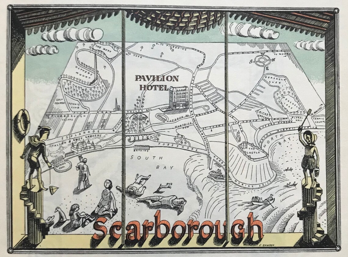 1936 EDWARD BAWDEN LITHOGRAPH 'scarborough' Signature Oliver Simon ...