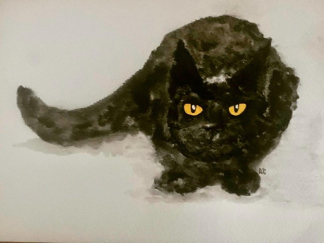 DAVID JOHN GRIST Crouching Cat. Print of Watercolour. Printed on 180gsm ...