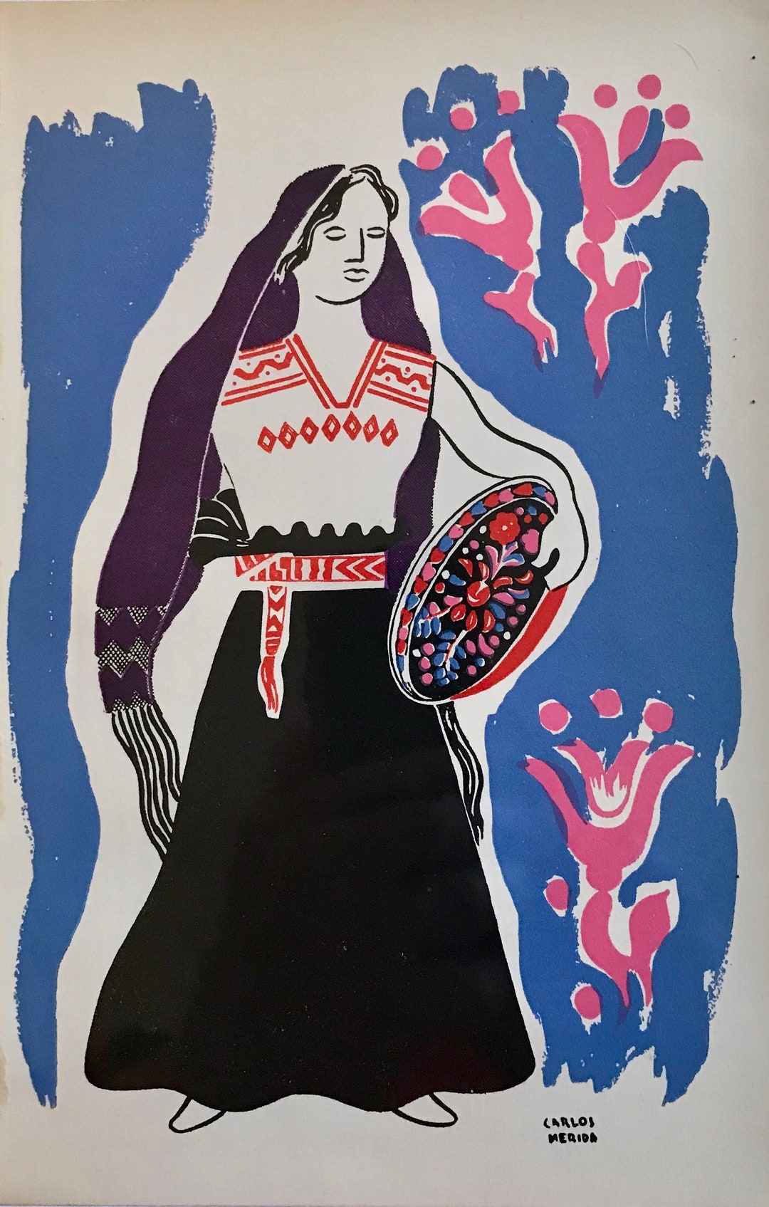 1947 CARLOS MÉRIDA LITHOGRAPH Mexico South America Carnaval Costume ...