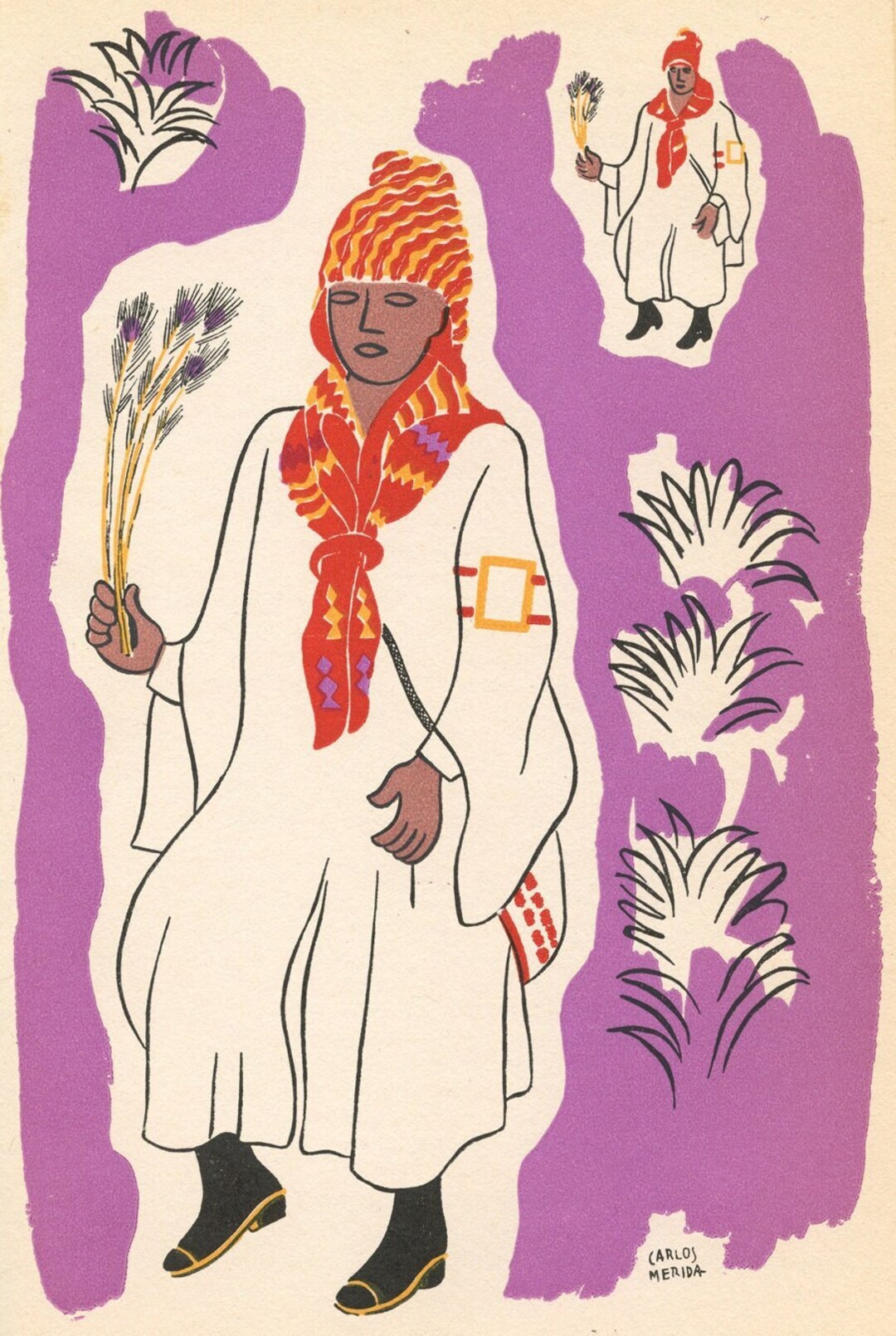 1947 CARLOS MÉRIDA LITHOGRAPH 'matachine Dancer of Chiapas' Mexico ...