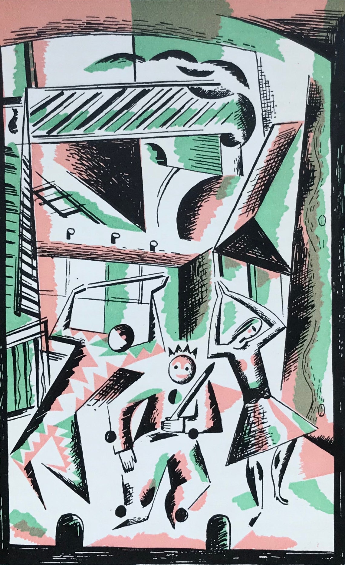 1930 CERI RICHARDS Hand-coloured Illustration. Salmon-pink, Light Green ...