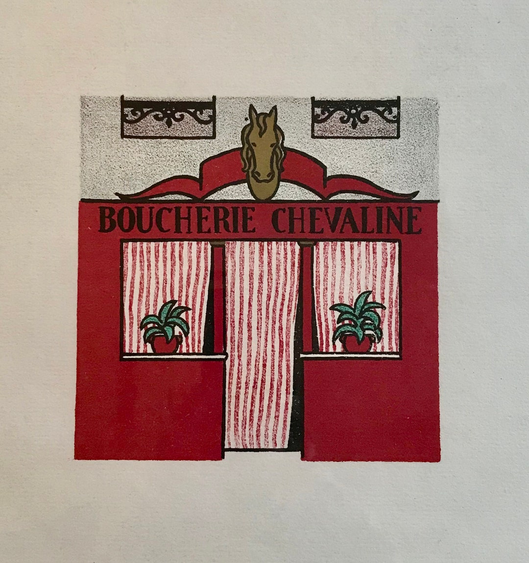 1925 LUCIEN BOUCHER LITHOGRAPH 'boutiques' 'boucherie Chevaline ...