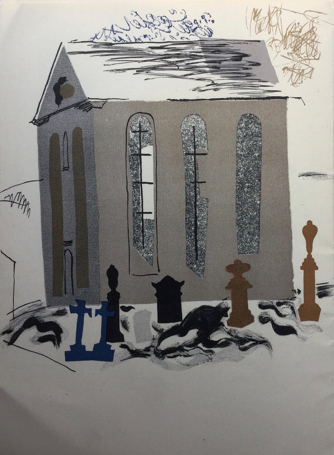 1949 John Piper Colour Lithograph From a Collage 'welsh Chapel' (2 ...