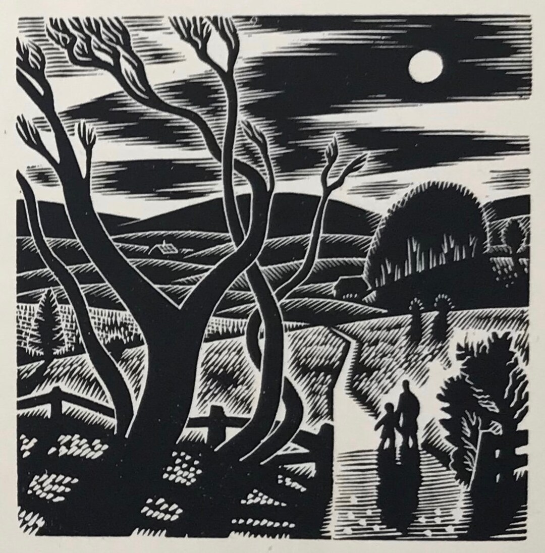 1950 GWENDA MORGAN Wood Engraving 'country Scene'. Printed on ...