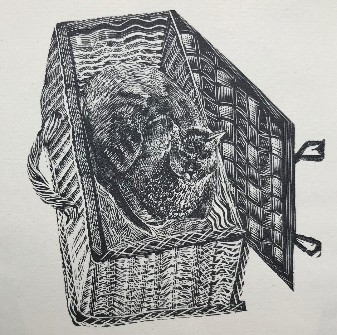 1936 ENID MARX 'cat in a Basket' Wood Engraving From the Original Block ...