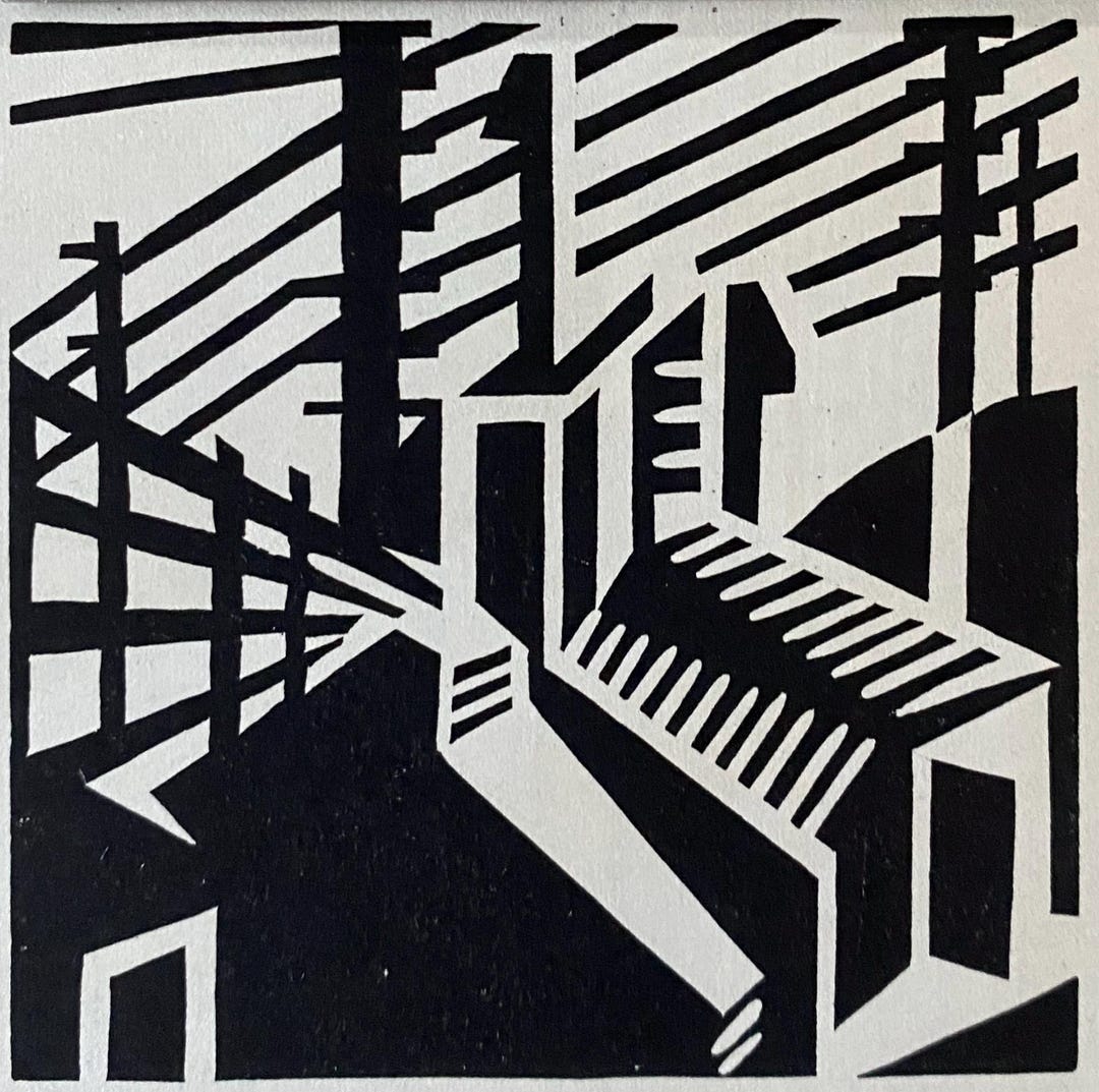 1950 EDWARD WADSWORTH Woodcut From the Original Blocks 'platelayers ...
