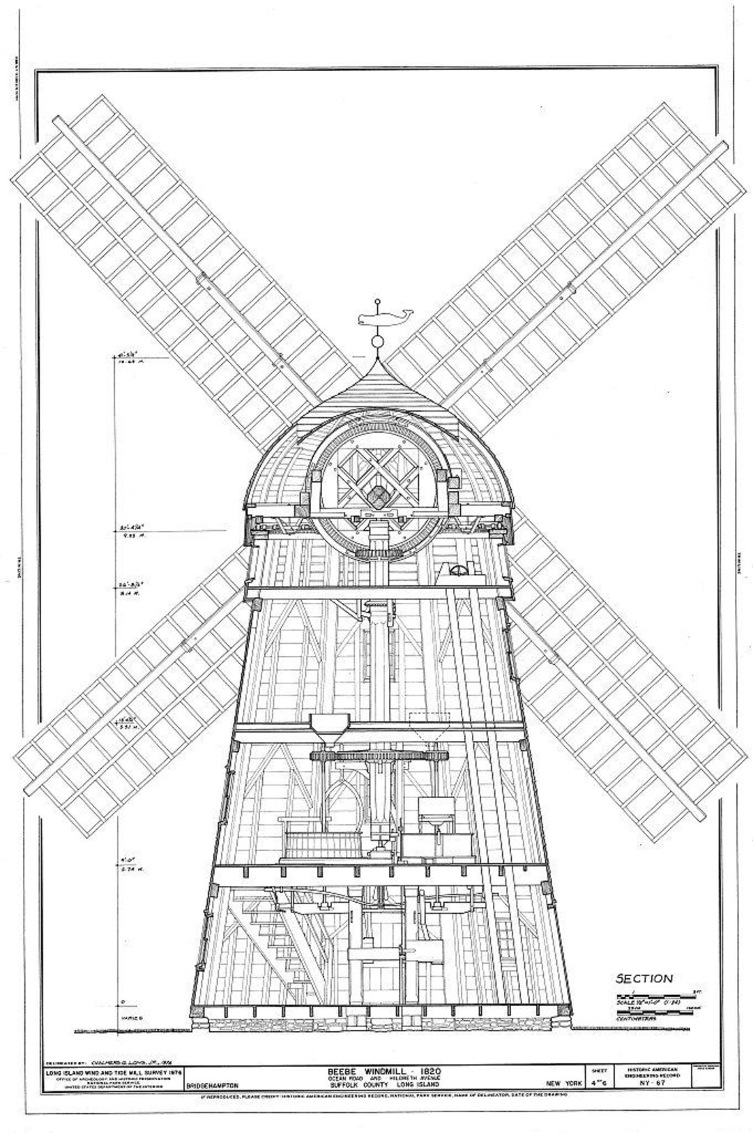 BEEBE WINDMILL ARCHITECTURAL Drawing. Suffolk County, New York. Printed ...