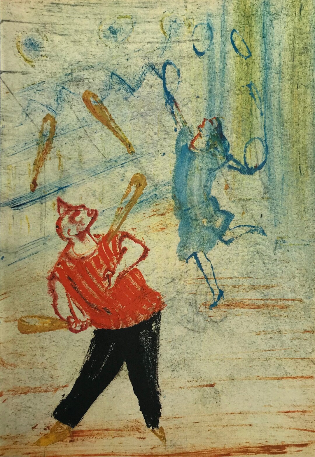 1977 JOSEF HEGENBARTH 'JUGGLERS' Circus Lithograph Clowns Acrobats ...