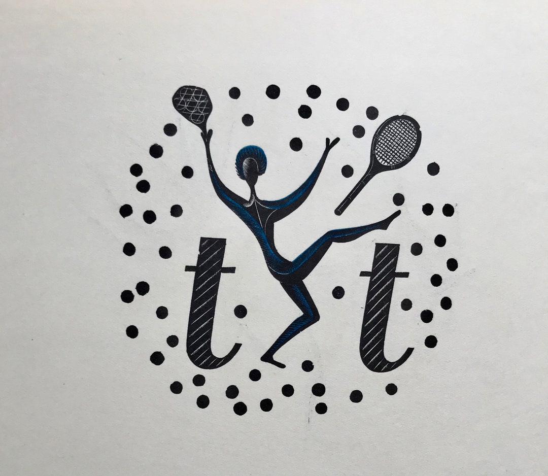 1934 ERIC RAVILIOUS WOOD Engraving 'T for Tennis' 2-colour From ...