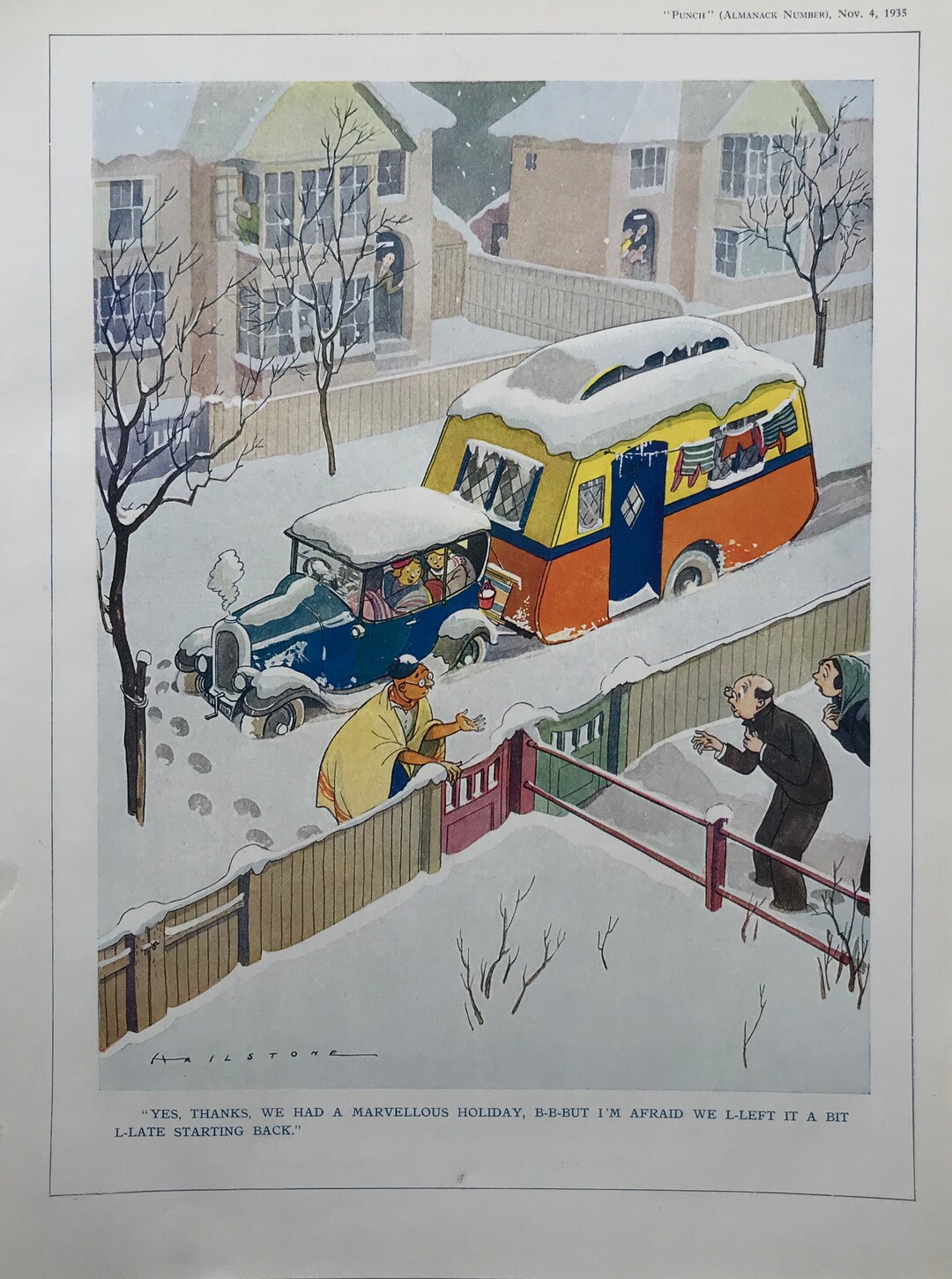 1935 HAROLD WILLIAM HAILSTONE Colour Illustration for Punch Magazine ...