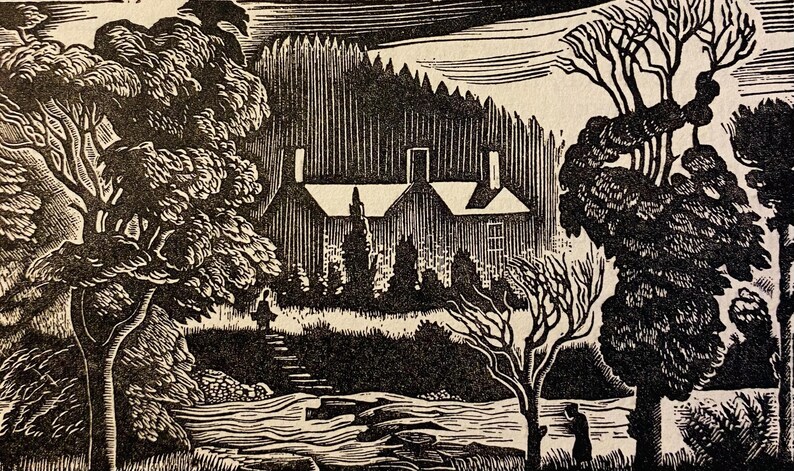 1933 DOUGLAS PERCY BLISS Woodcut 'the Manse by the Moor' Image Size C.4 ...