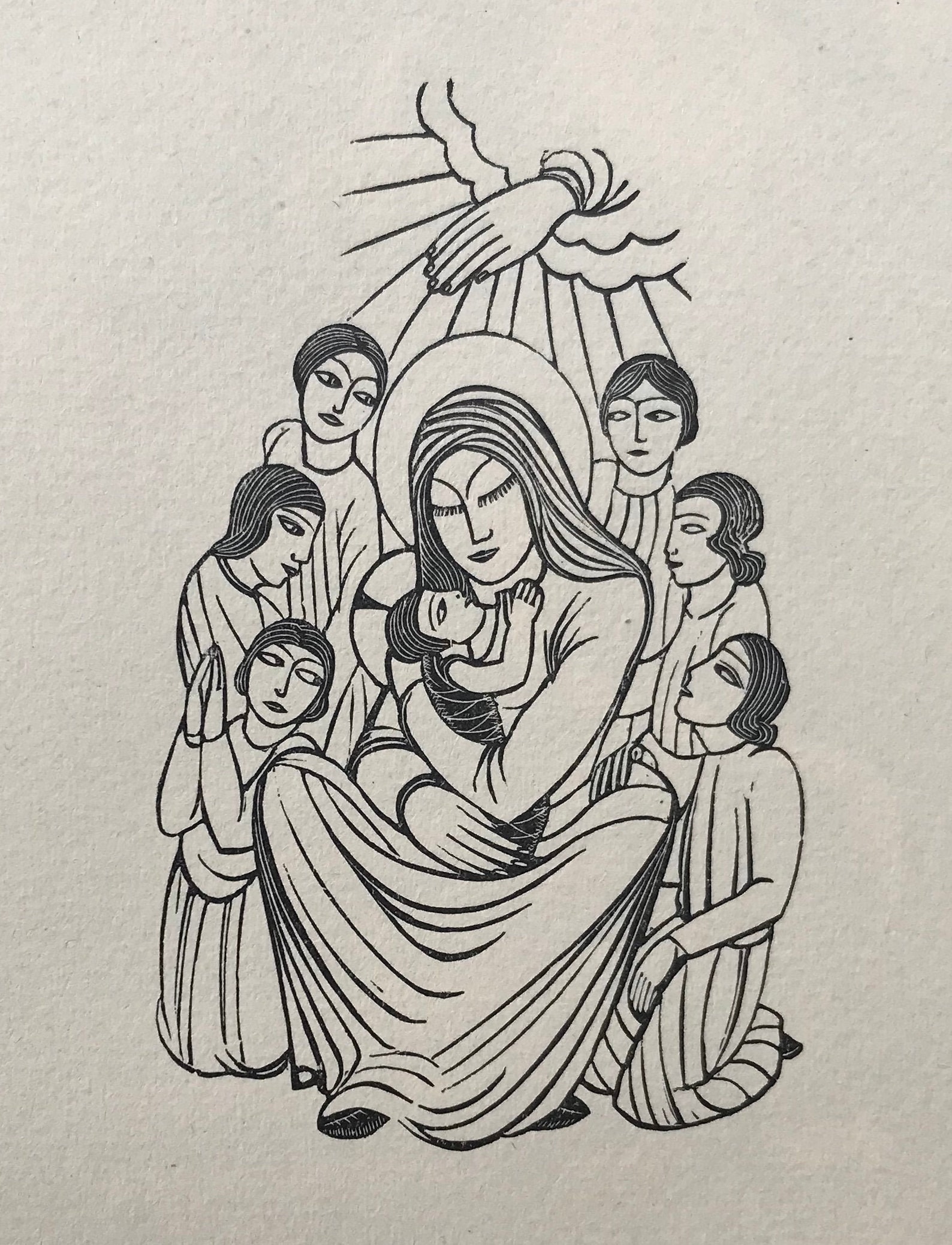 1927 ERIC GILL Original Block Wood Engraving. 'madonna and Child, With ...