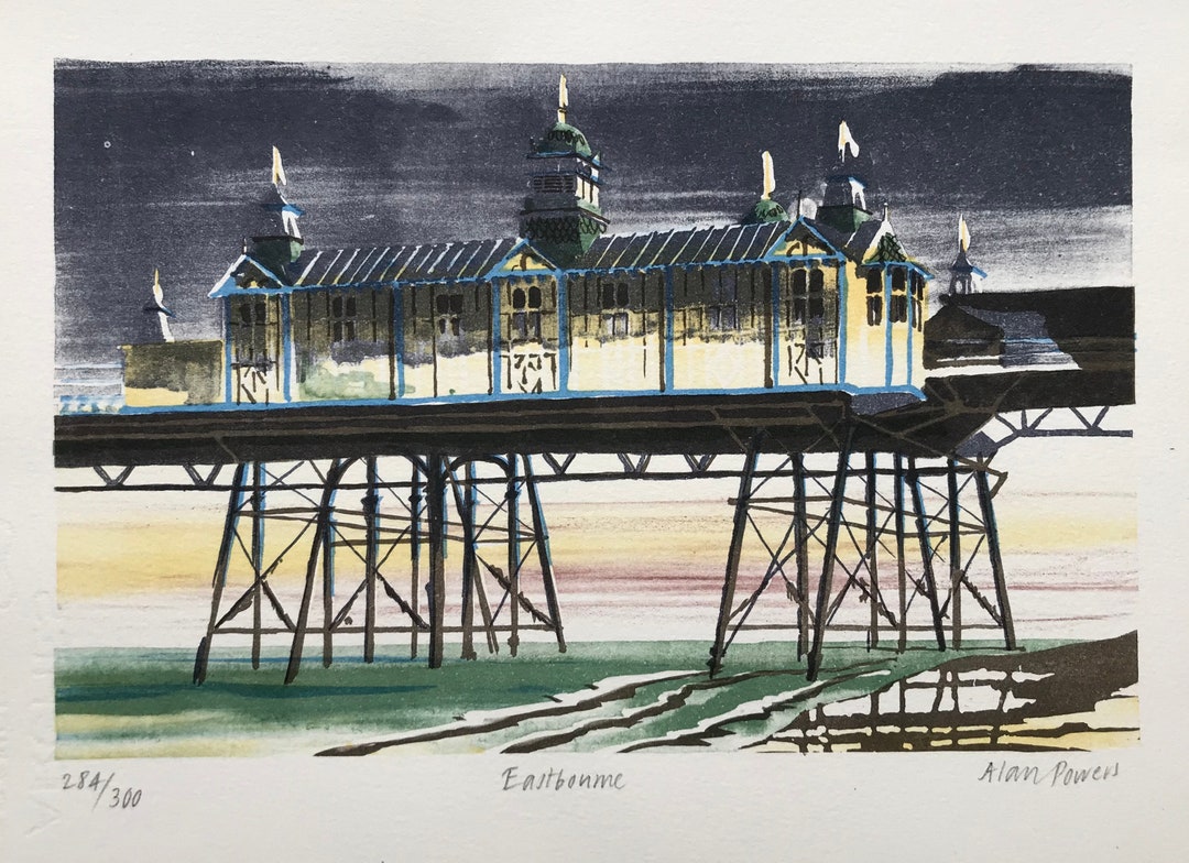 1986 ALAN POWERS SIGNED Lithograph Limited Edition Eastbourne Pier ...
