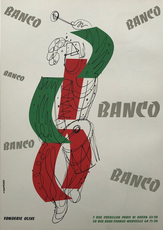 1951 ROGER EXCOFFON Advert for BANCO Fonderie Olive. Italy | Etsy
