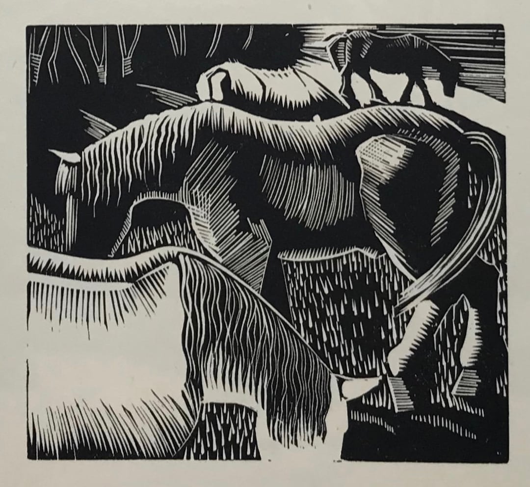 JOHN NASH 'horses Grazing' Wood Engraving. Printed on Basingwerk ...