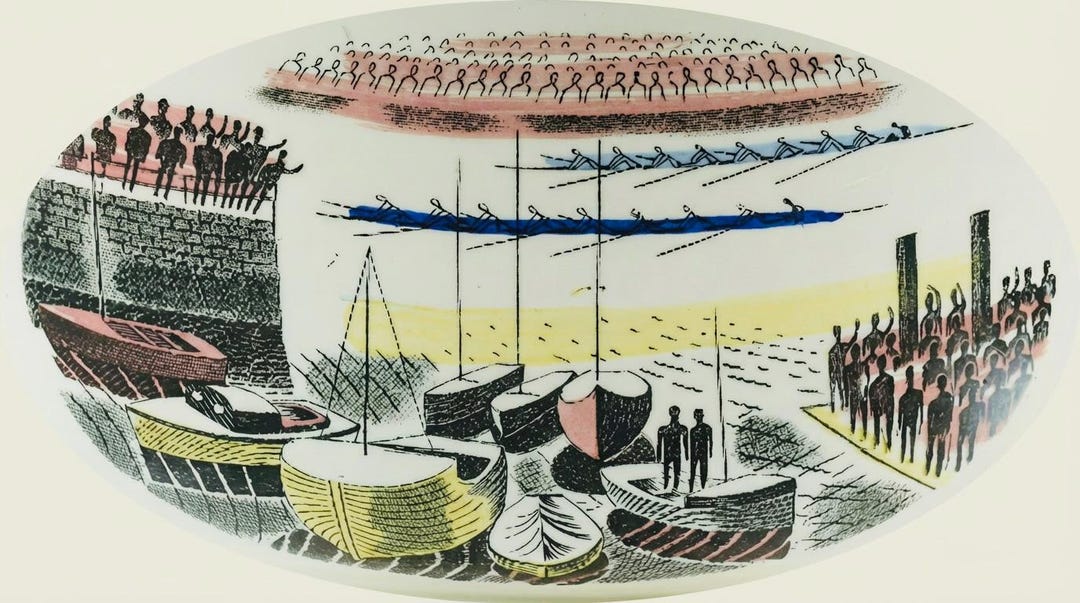 ERIC RAVILIOUS. 'oxford & Cambridge Boat Race'. Print of Wood Engraving ...