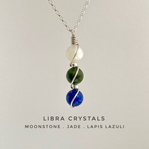 Handmade Libra Crystal Necklace Zodiac Gift Jade Moonstone Lapis Lazuli Star Sign Gift Astrology Necklace