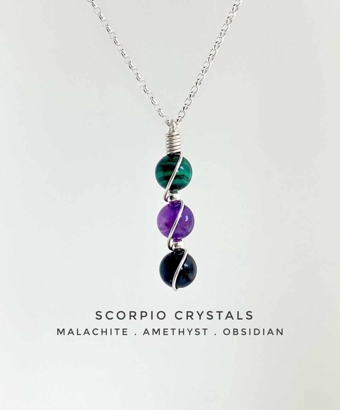 Handmade Scorpio Crystal Necklace, Zodiac Necklace, Malachite, Amethyst ...