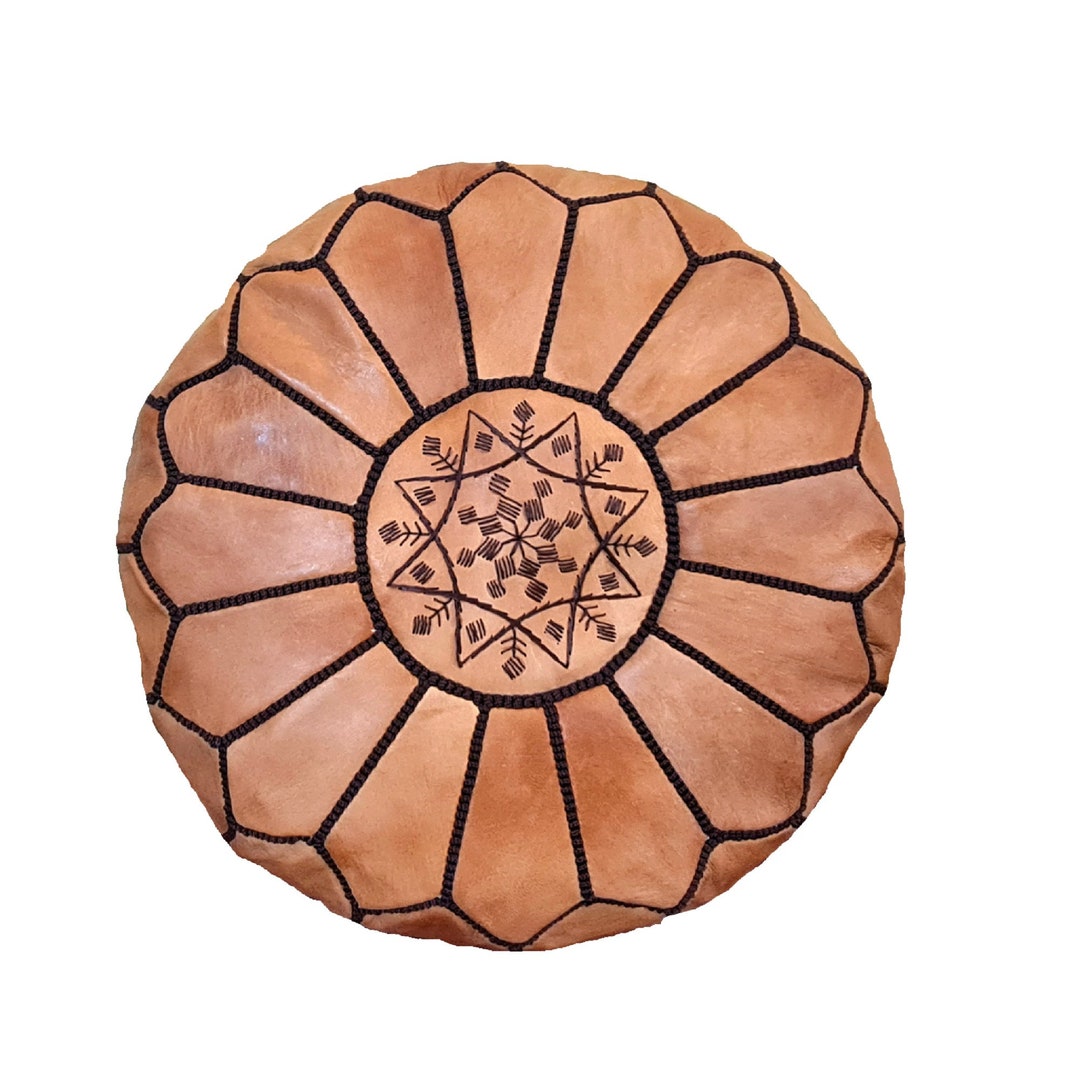 Handmade Moroccan Leather Pouf Delivered Filled Round Pouf Ottoman 100