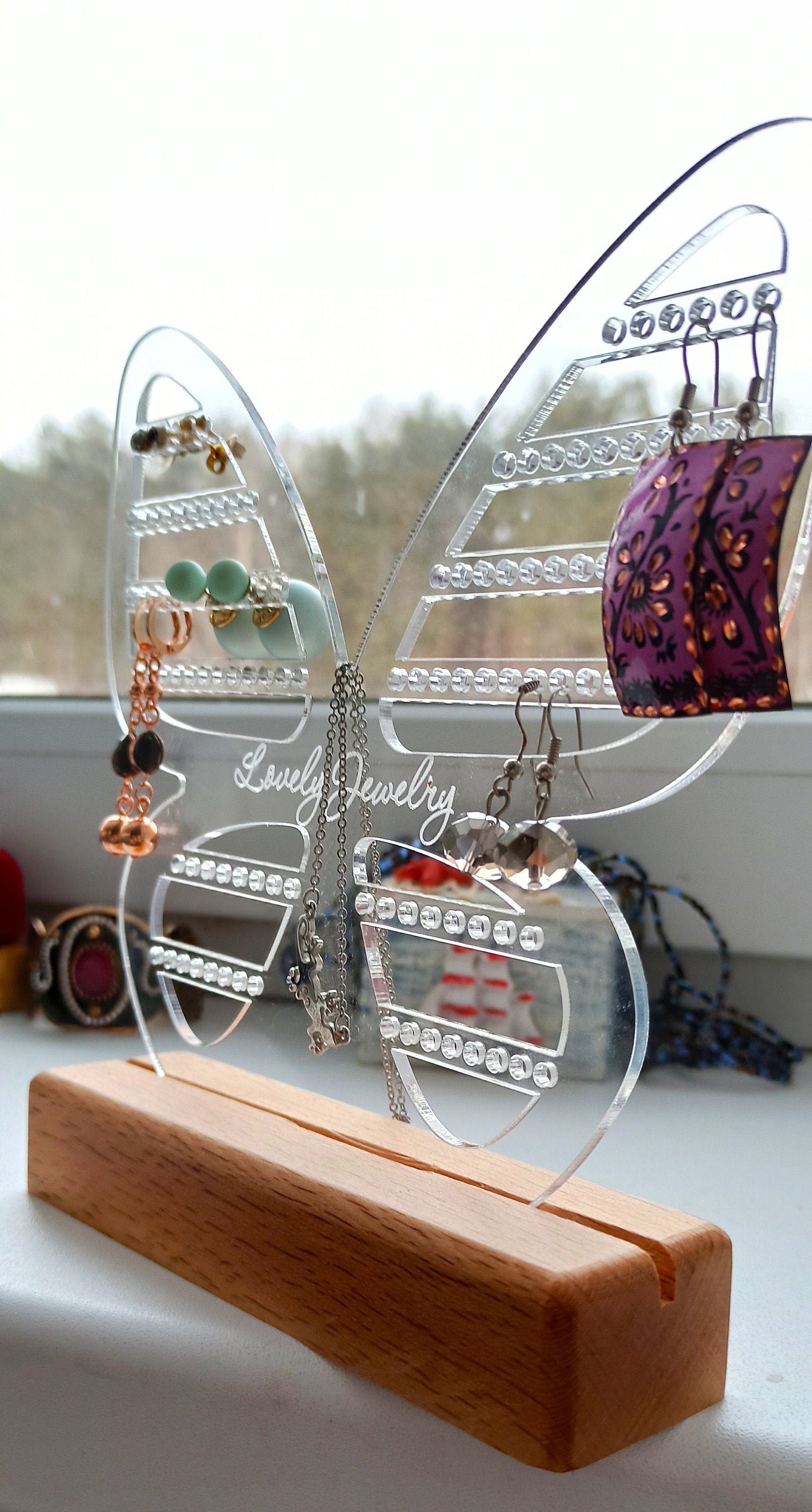 Personalized Jewelry Display Acrylic Jewelry Stand Wood | Etsy