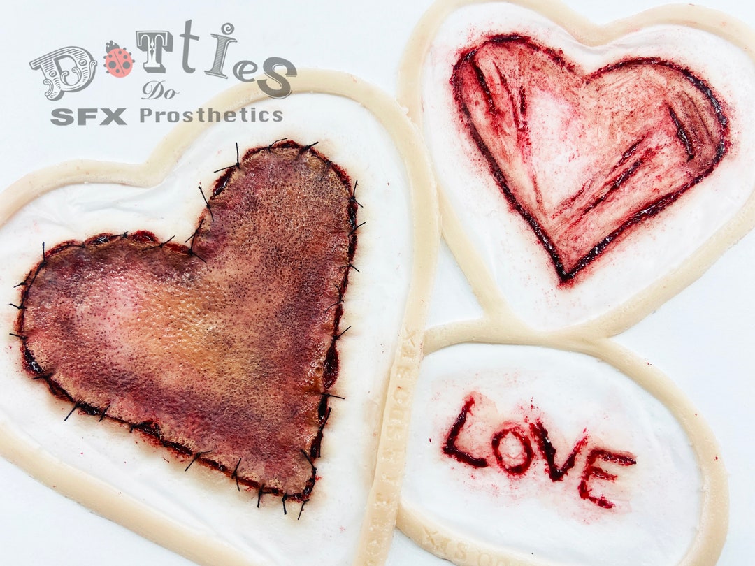 Pack of 3 Unpainted Silicone Prosthetic Heart Patch With Stitches Plus ...