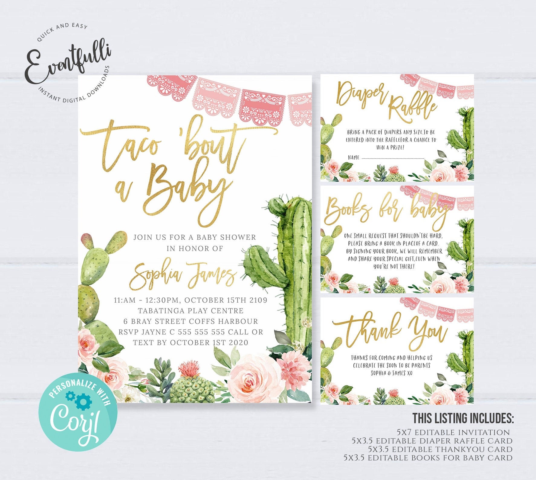 EDITABLE Fiesta Baby Shower Invitation Taco Baby Shower Taco Bout A ...