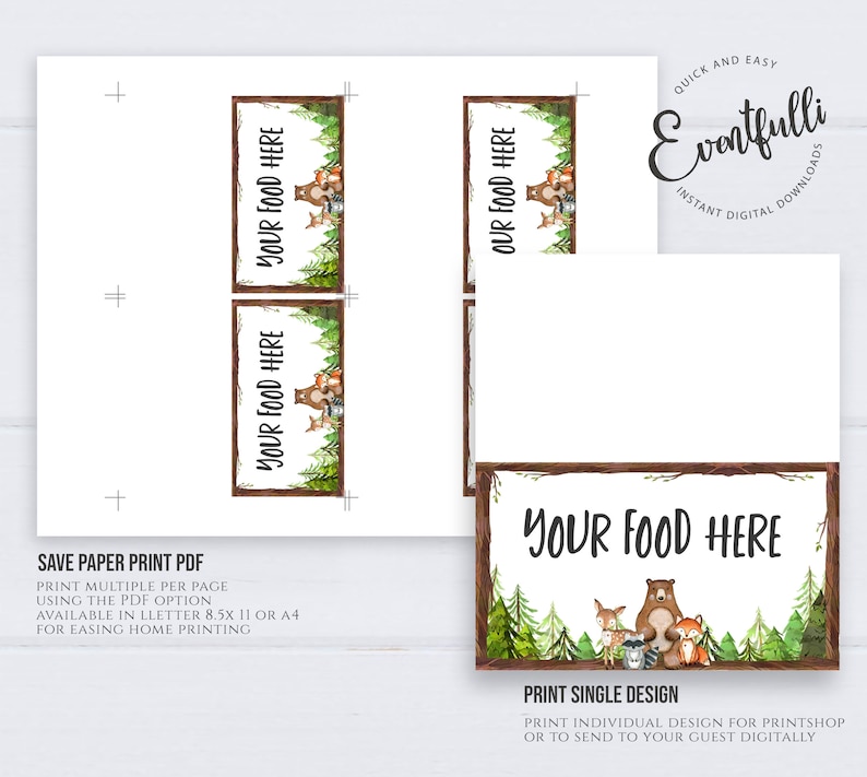 EDITABLE Woodland Baby Shower Food Tags Woodland Creatures Place Card ...