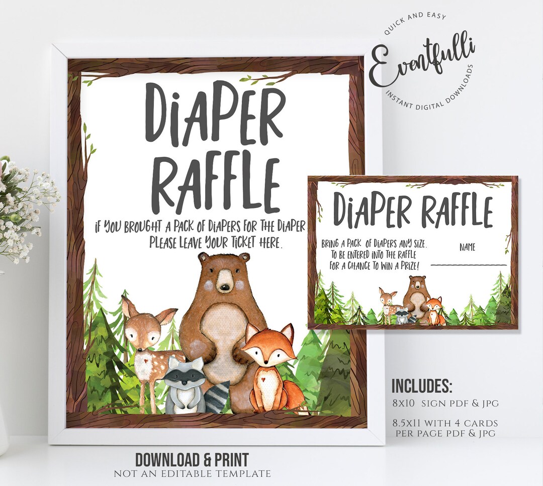 Woodland Baby Shower Diaper Raffle Woodland Baby Shower Diaper Raffle ...