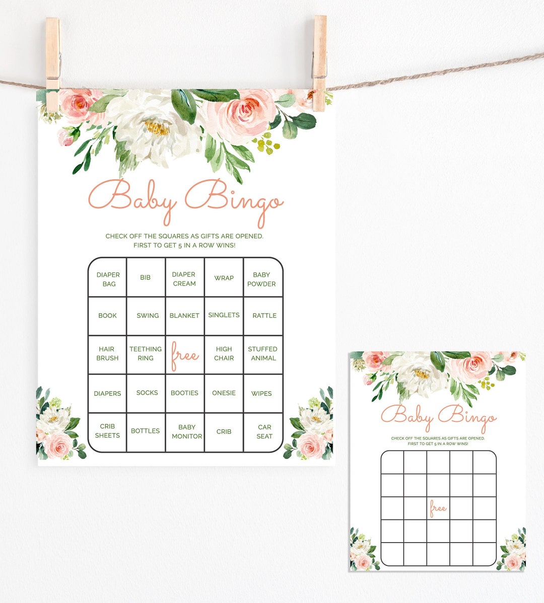 EDITABLE Baby Shower Bingo Pink Blush Floral Baby Shower Games - Etsy