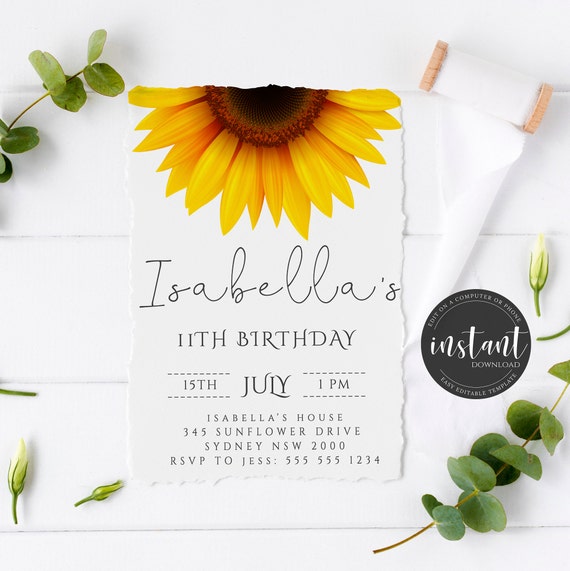 Sunflower Invitation Sunflower First Birthday Invite Sunflower | Etsy