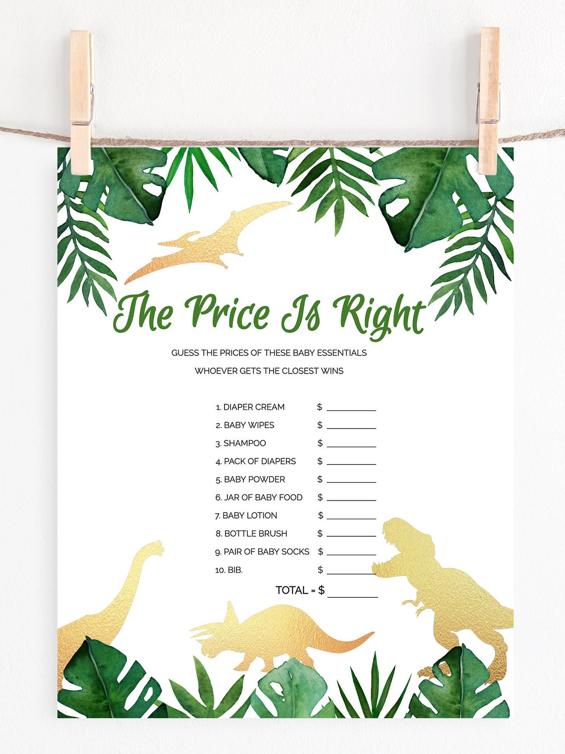 The Price is Right Sign Dinosaur Printable Baby Shower Games - Etsy